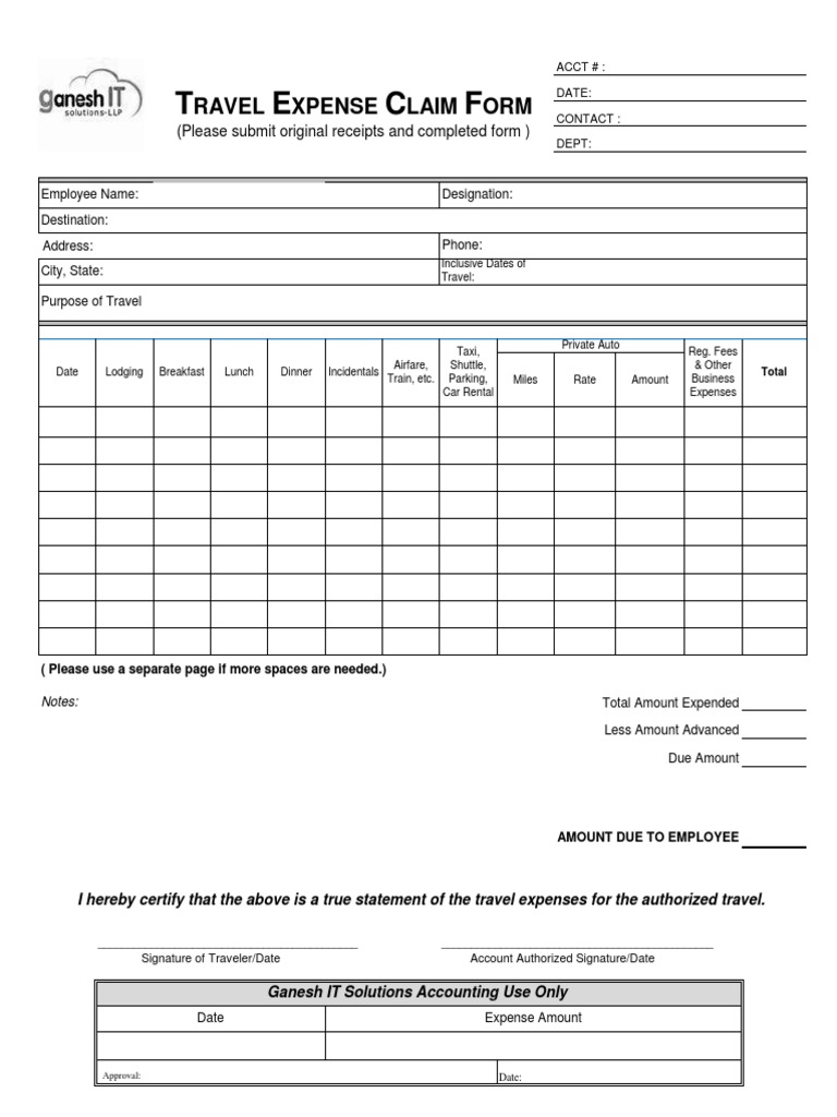 Travel Expense Claim Form Template | PDF | Business