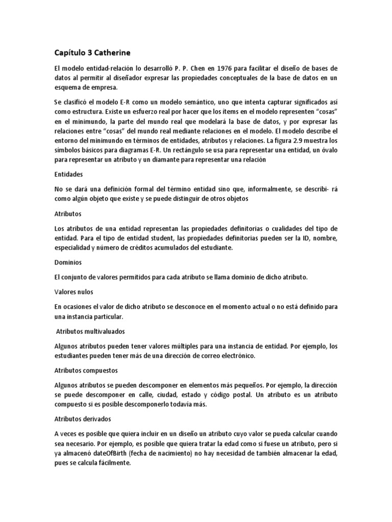 Capítulo 3 Catherine | PDF | Base de datos relacional | Modelado científico