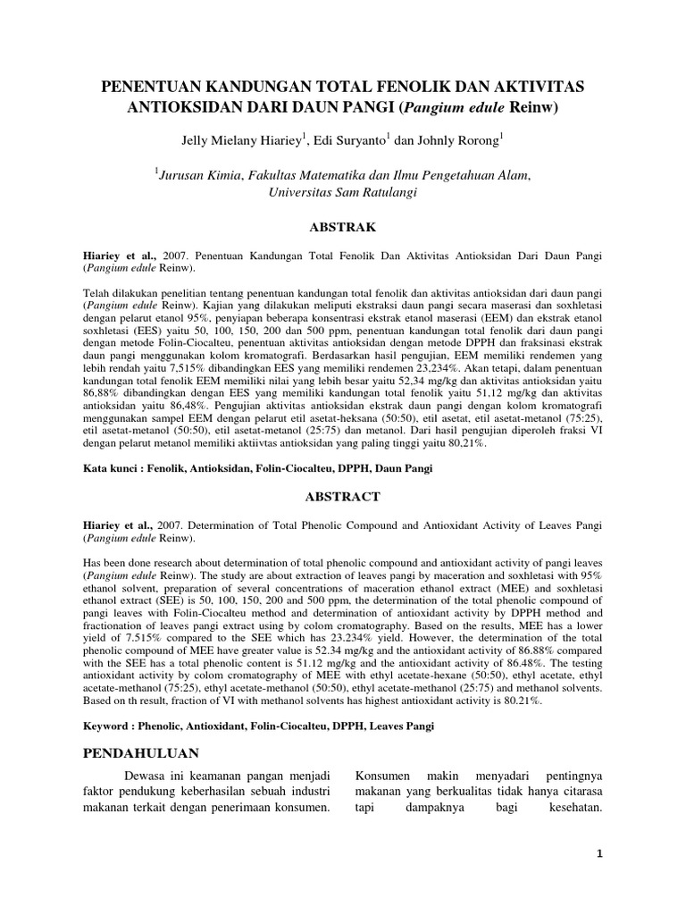 Penentuan Kandungan Total Fenolik Dan Aktivitas Antioksidan Dari Daun ...