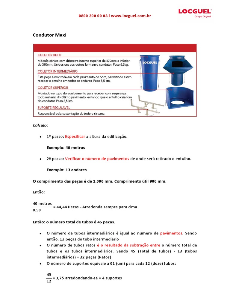 Cálculo de Tubos para Condutor de Entulho | PDF