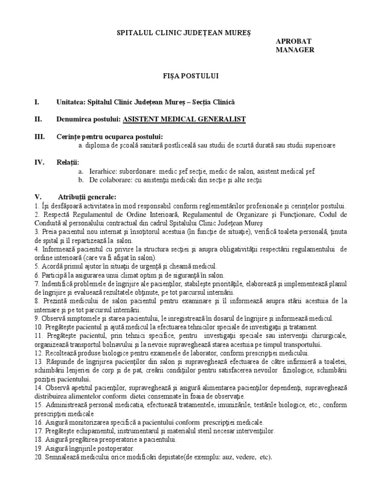 Fisa Post Asistent Medical