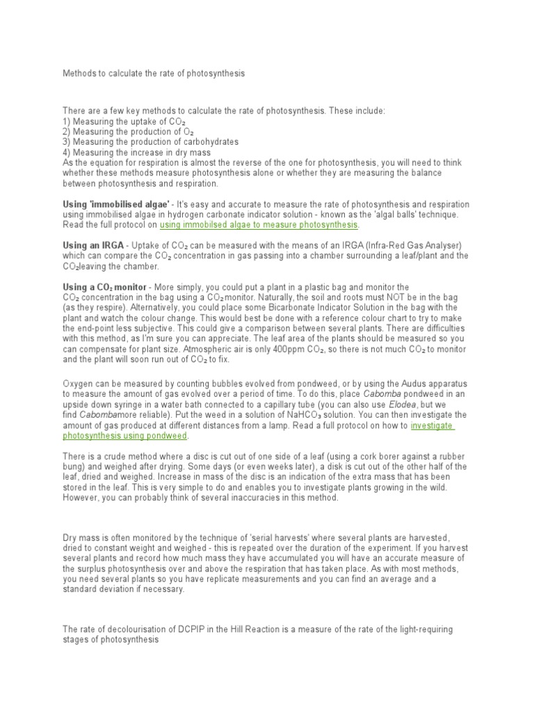 Methods To Calculate The Rate of Photosynthesis | Download Free PDF ...
