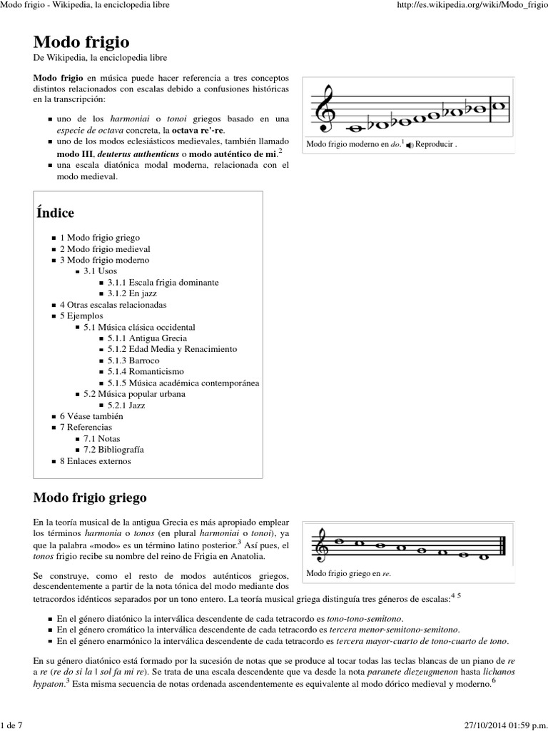 Modo Frigio - Wikipedia, La Enciclopedia Libre | PDF | Modo (música ...