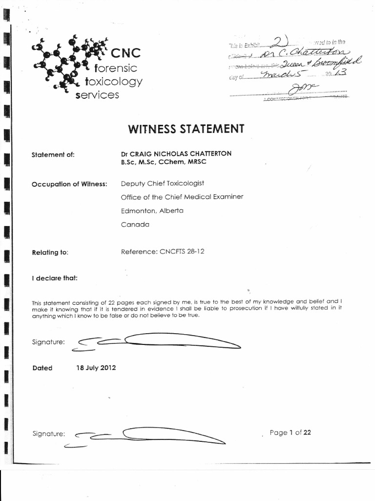 Witness Statement of Dr. Craig Nicholas Chatterton | PDF | Toxicology ...