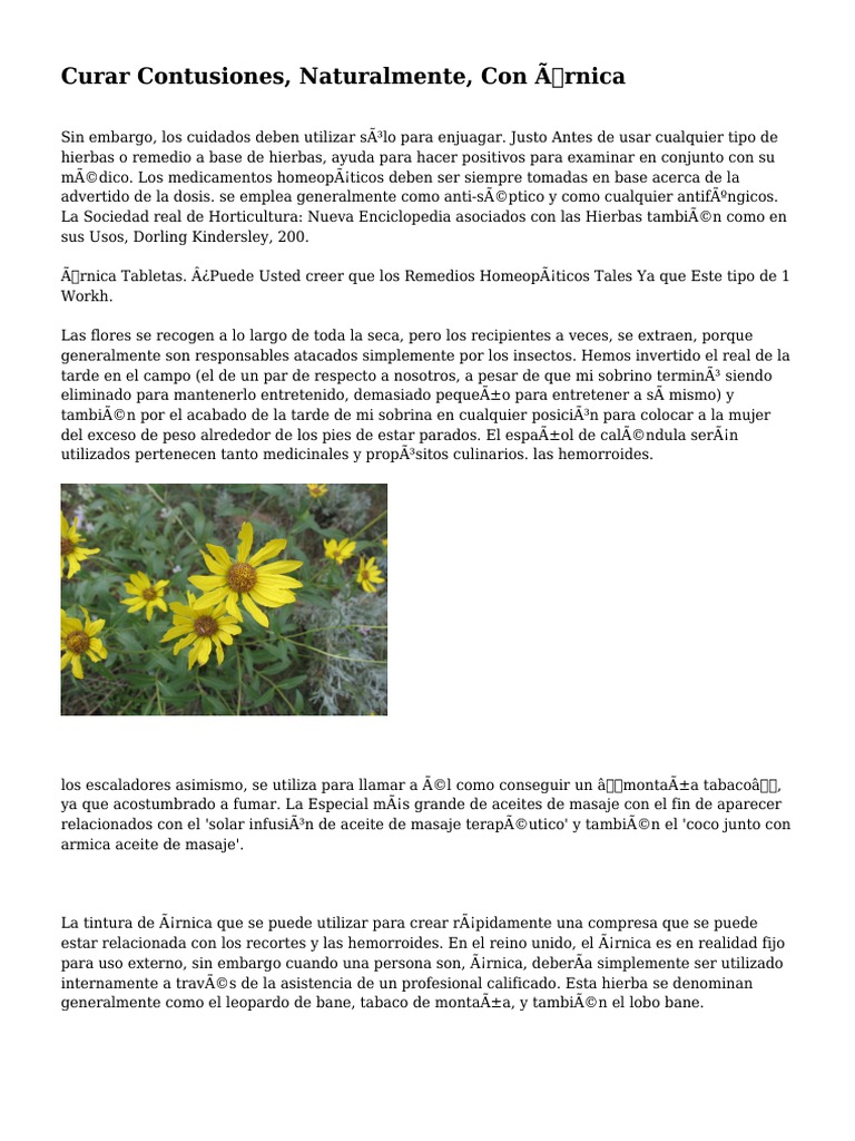 Curar Contusiones, Naturalmente, Con ?rnica | PDF | Salud y bienestar | Medicina