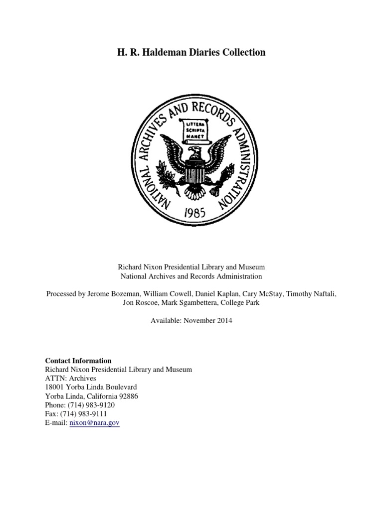HR Haldeman Diaries Collection Finding Aid | PDF | National Archives ...