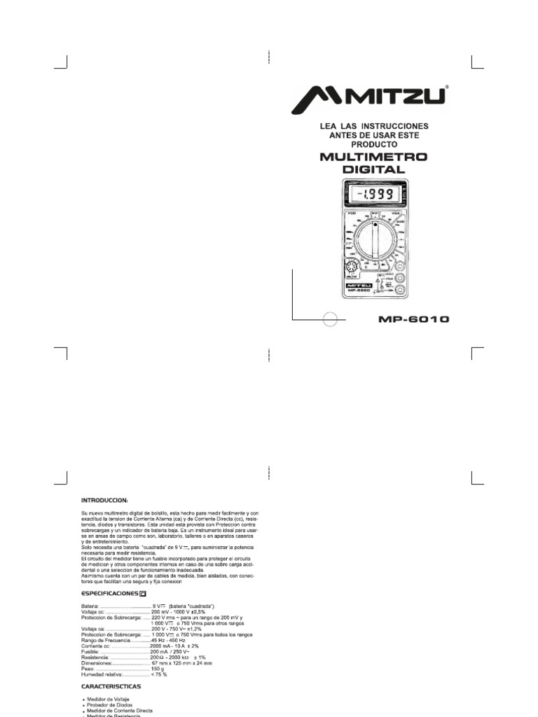 Manual de Operación Multímetro Digital MP-6010 | PDF