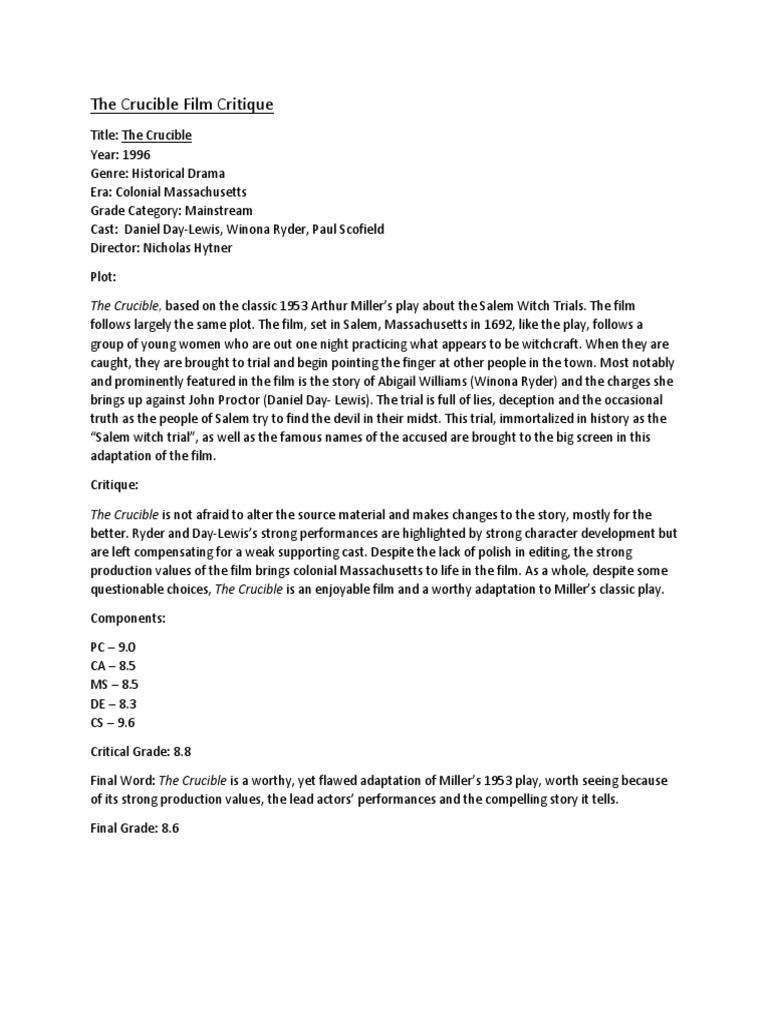 Crucible Film Review | PDF | Cinema | Leisure