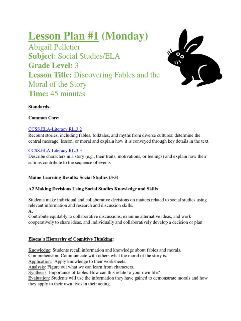 Edu371 Fables-Morals Lesson Plan 2 | PDF | Lesson Plan | Communication