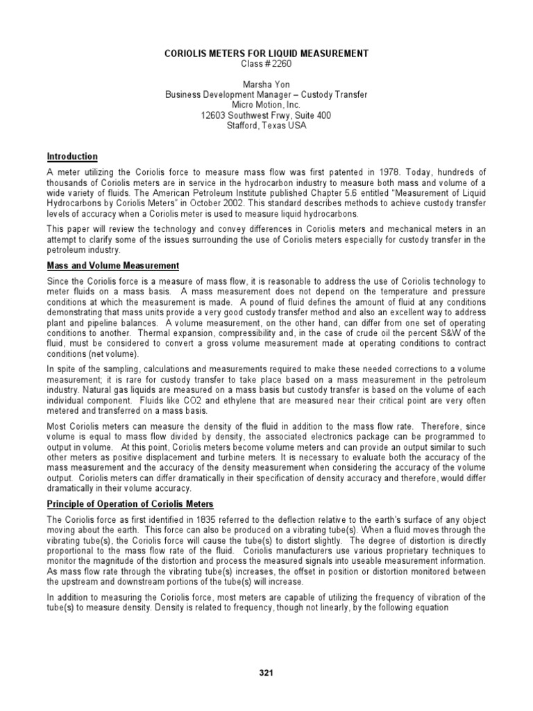 API Mpms 5.6 Coriolis | PDF | Density | Flow Measurement