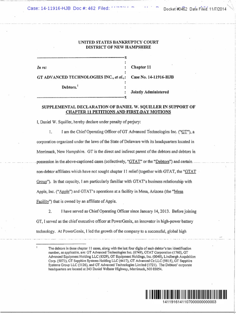 GT Advanced COO Affidavit | PDF