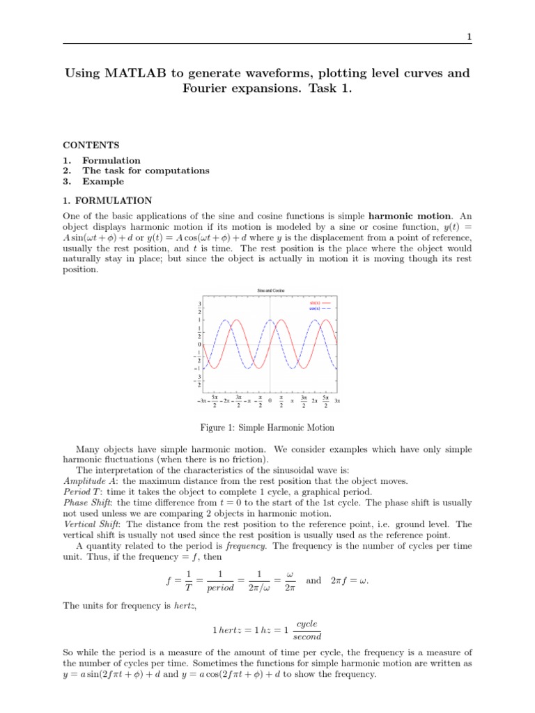 Using MATLAB To Generate Waveforms, Plotting Level Curves and Fourier ...
