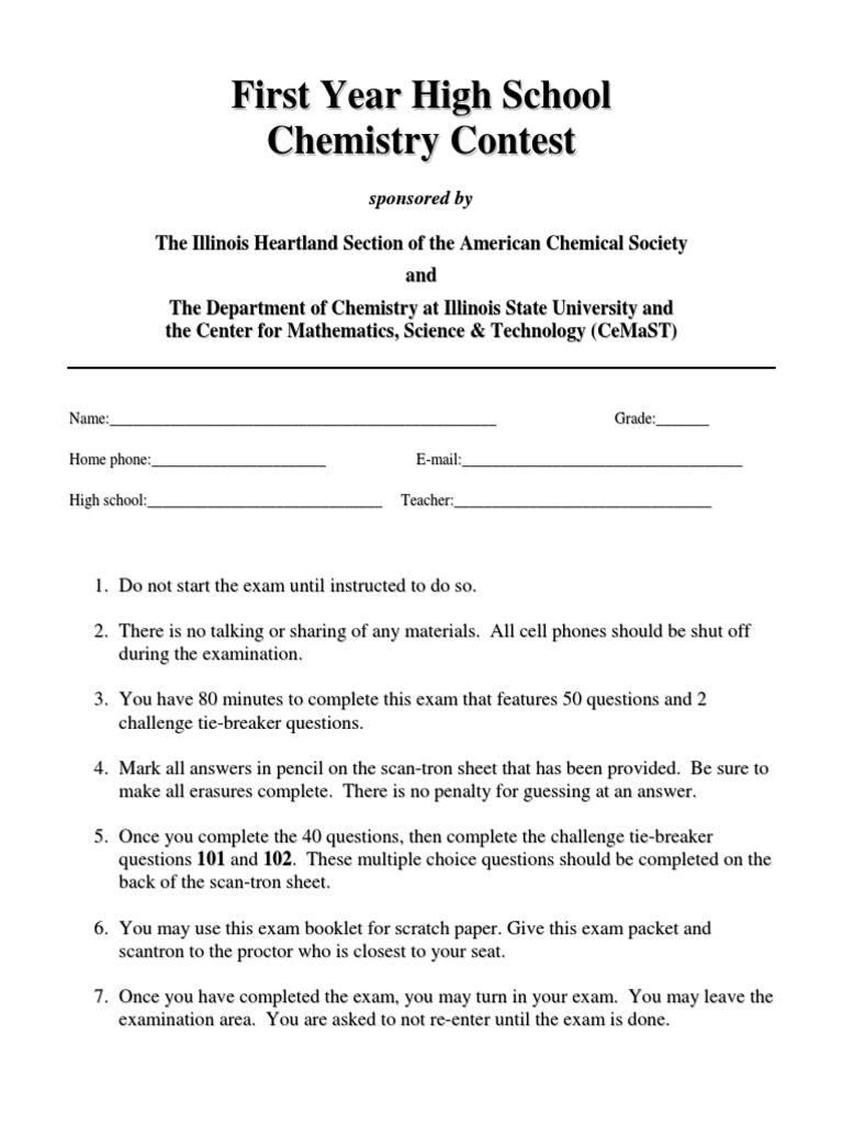 2012 Acs Practice Exam | PDF | Redox | Chemical Equilibrium