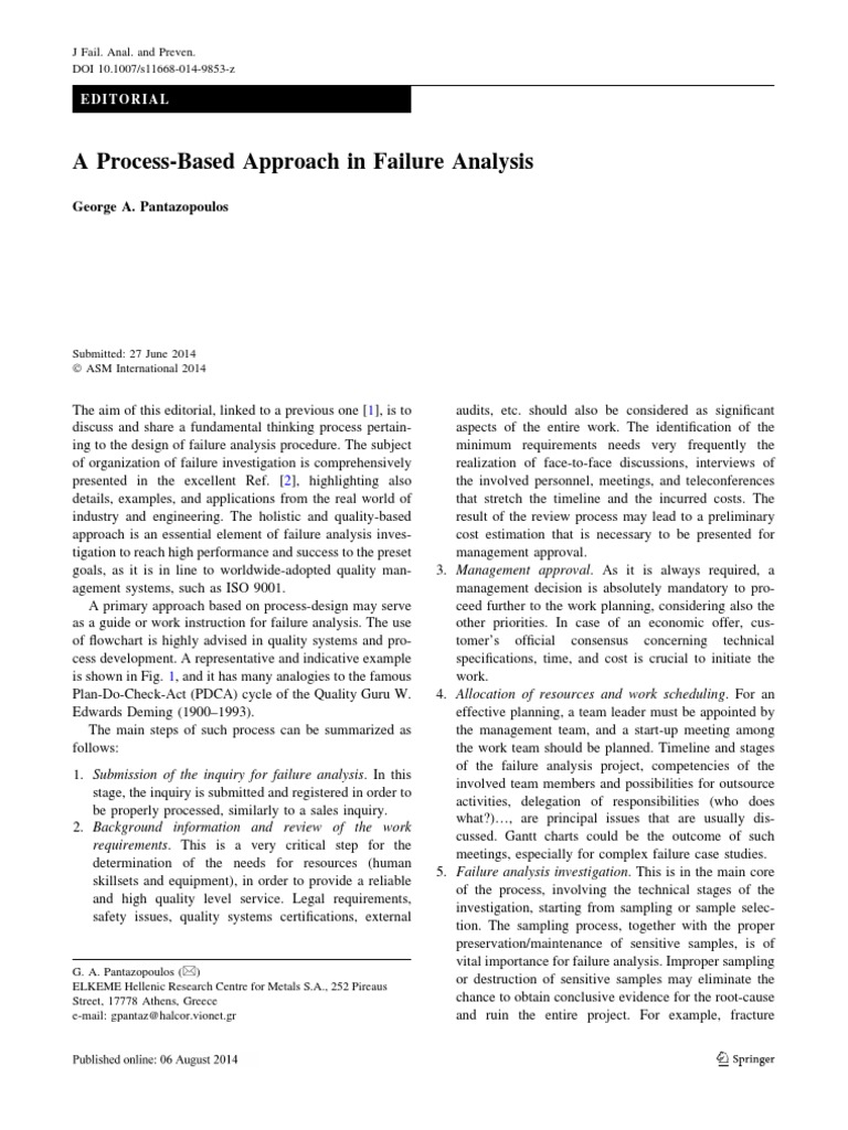 A Process-Based Approach in Failure Analysis: Editorial | PDF | Quality ...