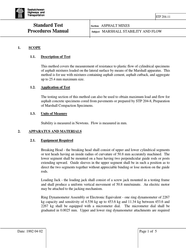 Standard Test Procedures Manual: 1. Scope 1.1. Description of Test ...