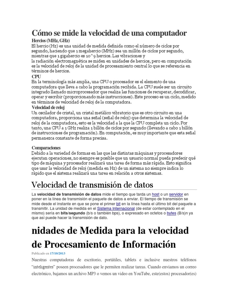 Cómo Se Mide La Velocidad de Una Computador | PDF | Unidades de ...
