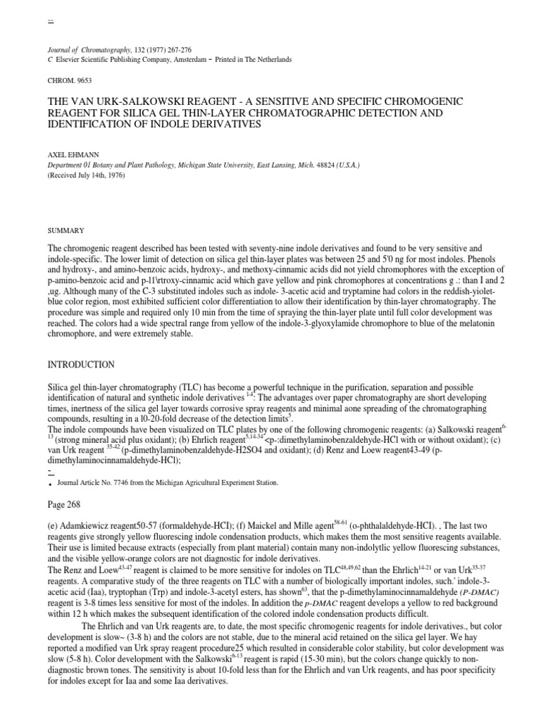 Van Urk Indole TLC Test PDF | PDF | Thin Layer Chromatography ...