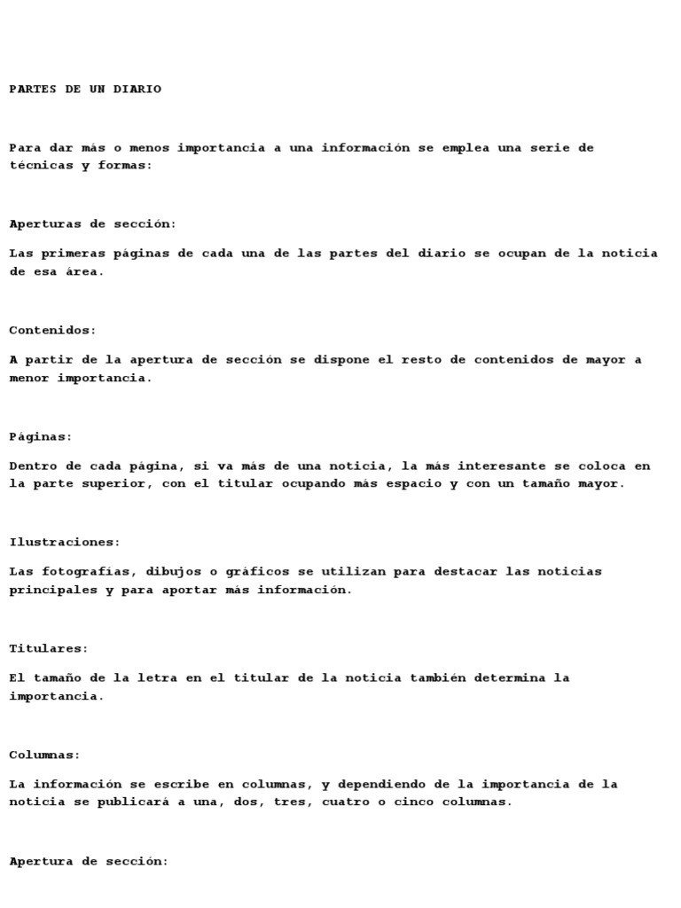 Estructura y Partes de un Diario | PDF | Publicación | Periódicos