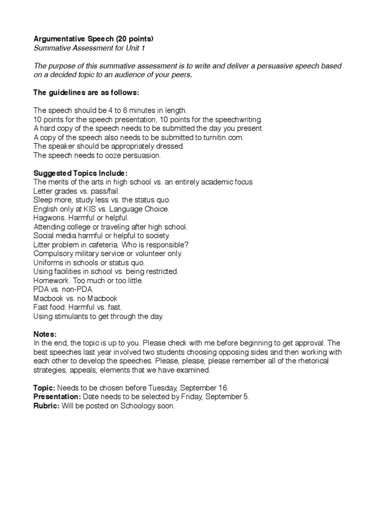 Persuasive Speech Guidelines and Topics | PDF