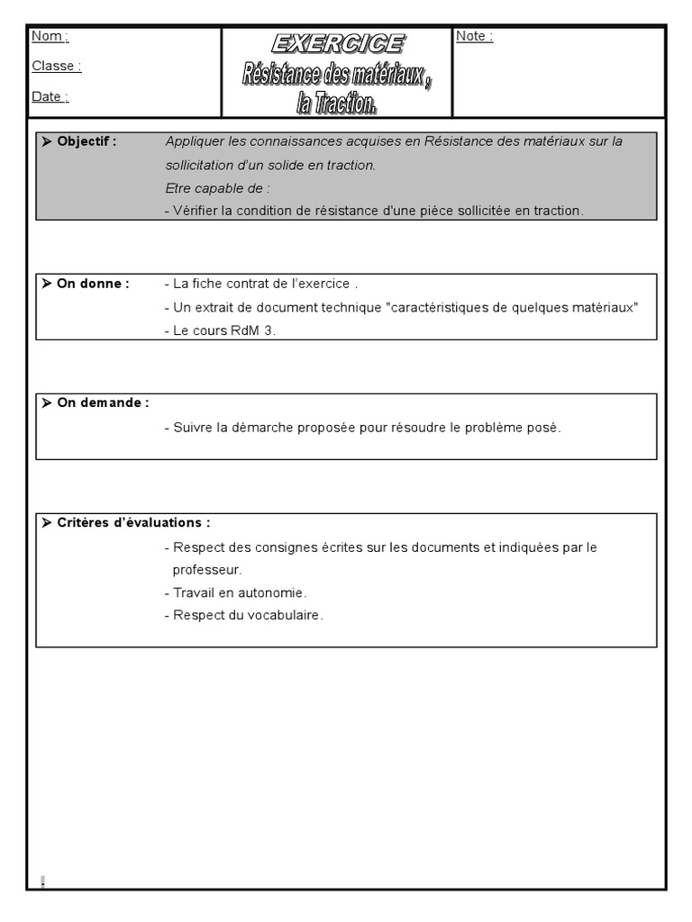 Exercice RDM Traction | PDF | Méthodes et références pédagogiques ...