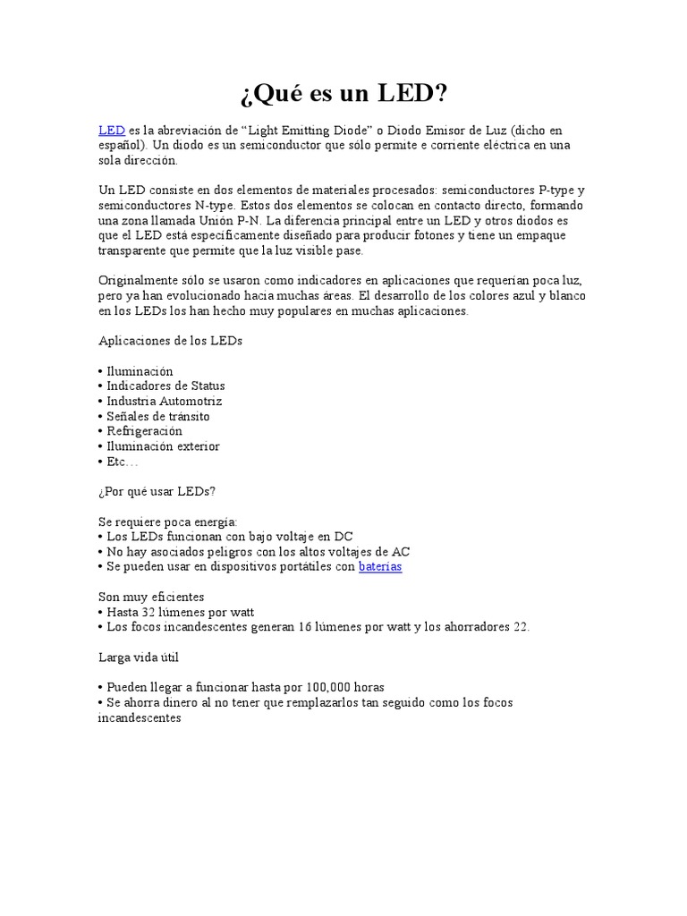 Que Es Un LED | PDF | Diodo emisor de luz | Ligero