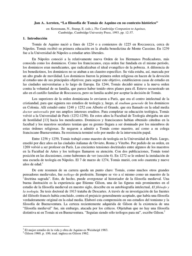 Jan Aertsen, La Filosofía de Aquino en Su Contexto Histórico | PDF ...