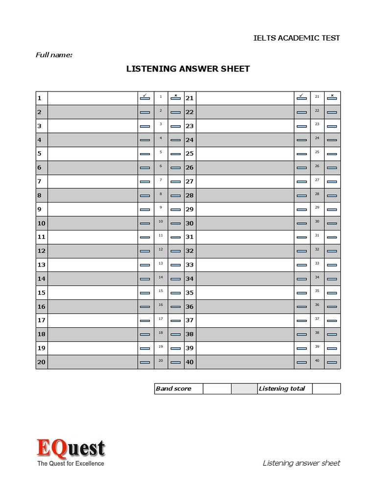 IELTS Listening Answer Sheet Template | PDF