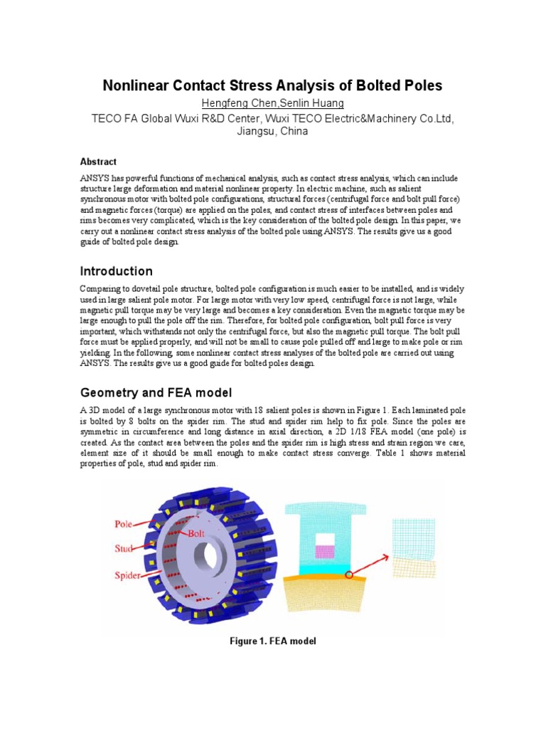Nonlinear Contact Stress Analysis of Bolted Poles | PDF | Young's ...