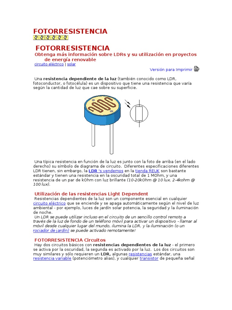 FOTORRESISTENCIA | PDF | Diodo emisor de luz | Resistor