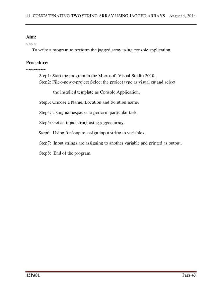 Concatenating Two String Array Using Jagged Arrays August 4 2014 Pdf