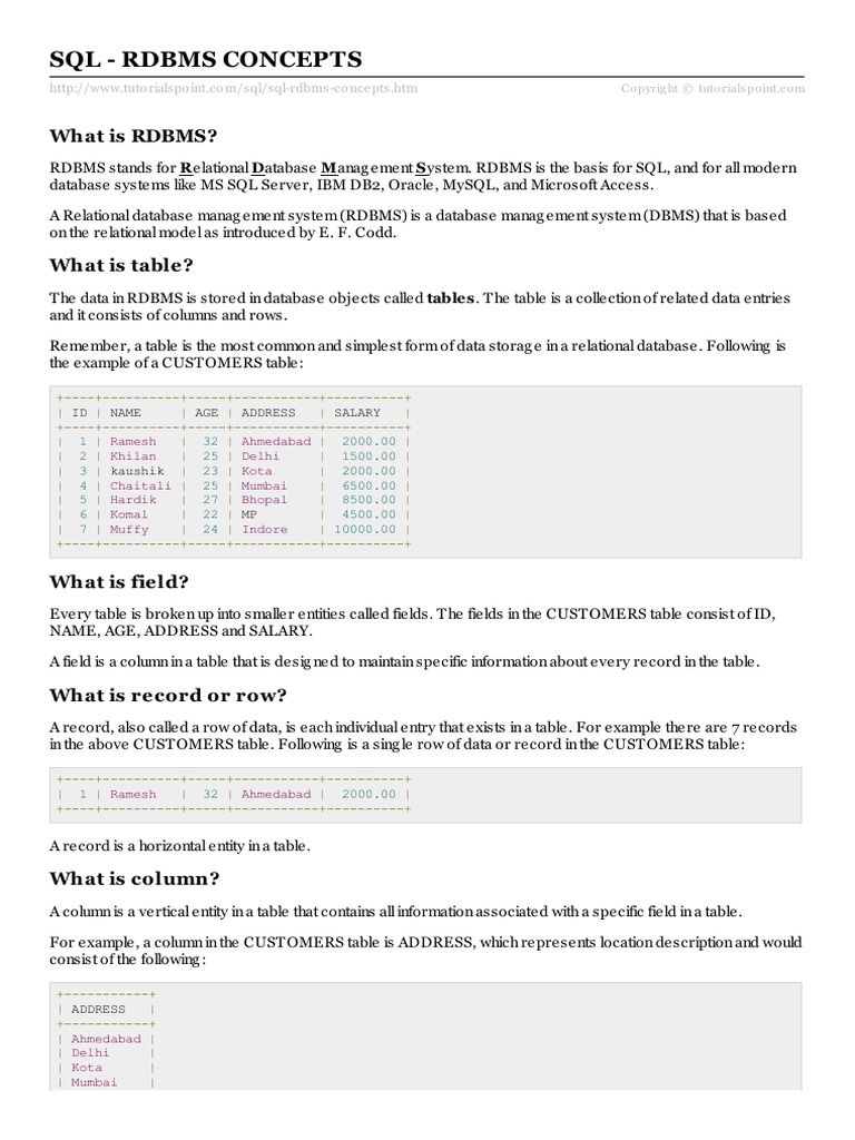 SQL Rdbms Concepts | Download Free PDF | Relational Database | Databases