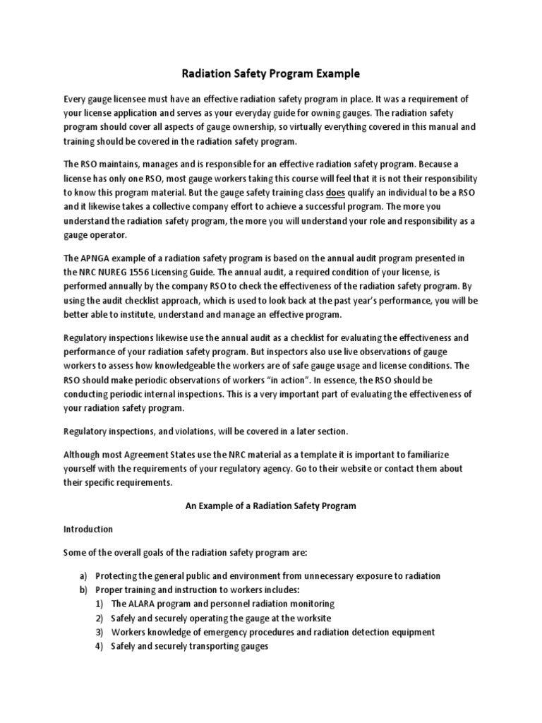 Safety Program Example | PDF | Dosimetry | Nuclear Regulatory Commission