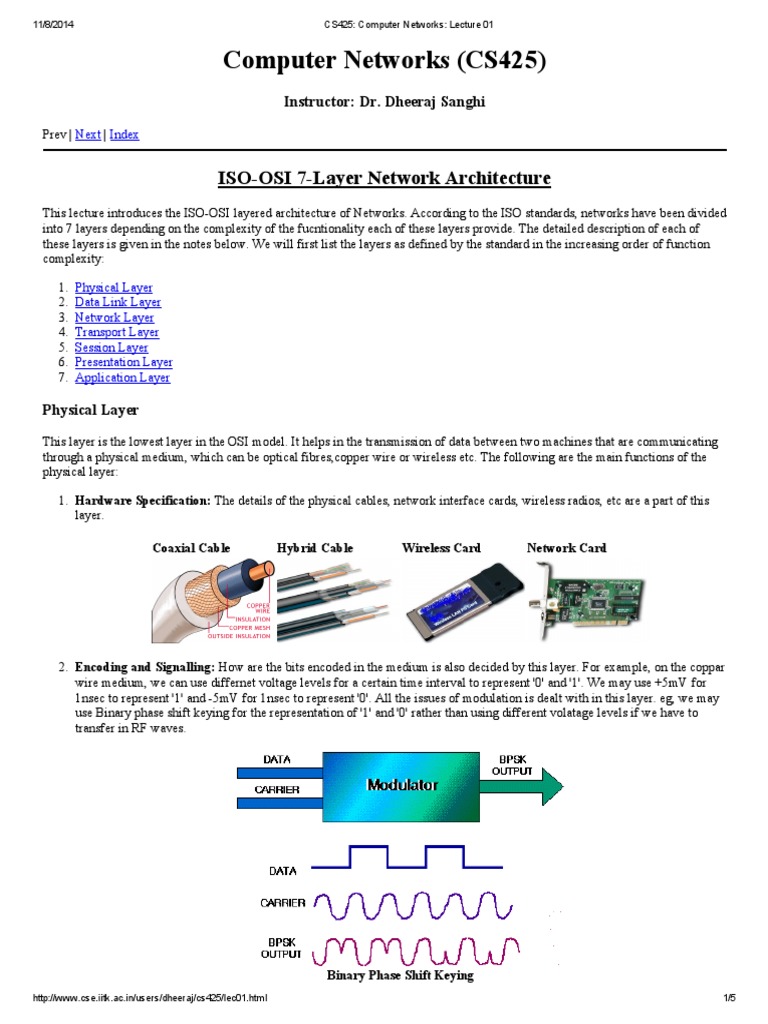 Computer Networks (CS425) : ISO-OSI 7-Layer Network Architecture | PDF ...