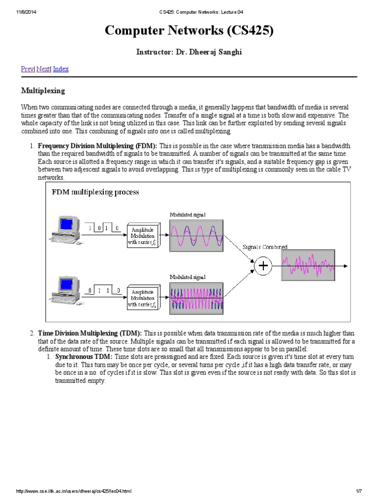 Computer Networks (CS425) : Instructor: Dr. Dheeraj Sanghi | PDF | Network Topology | Multiplexing