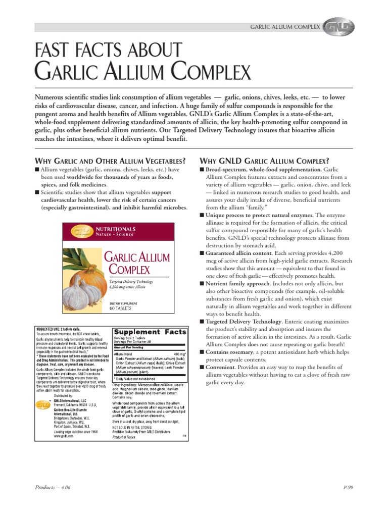 GNLD's Garlic Allium Complex - Fast Facts | PDF | Garlic | Dietary ...