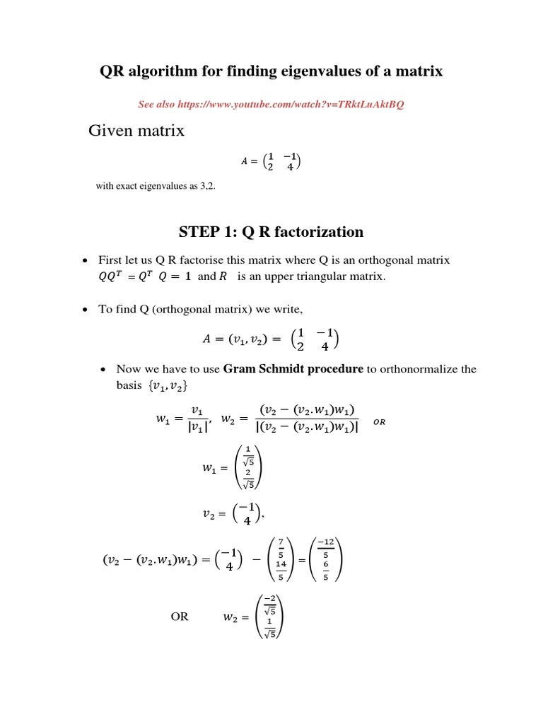 QR Algorithm for Matrix Eigenvalues | PDF | Teaching Methods & Materials