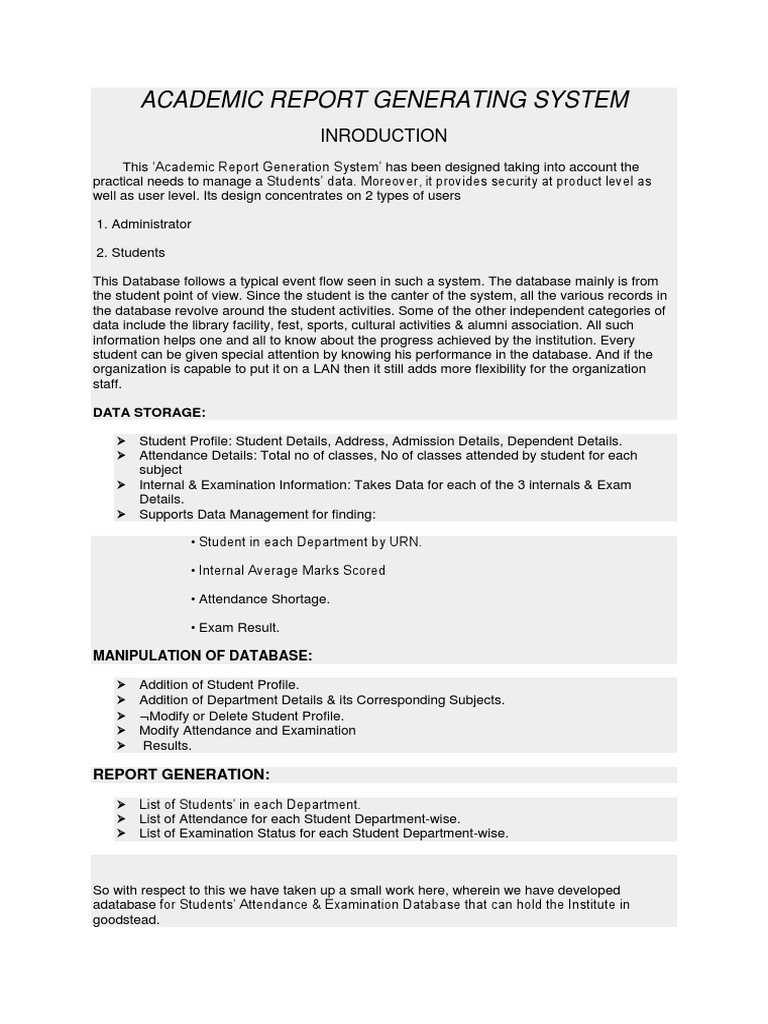 Acadmic Report Generating System | PDF | Databases | Areas Of Computer ...