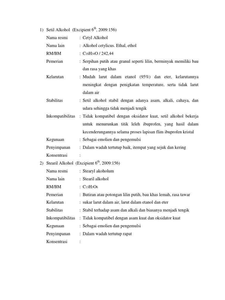 Uraian Bahan Setil Alkohol Dan Stearyl Alkohol | PDF