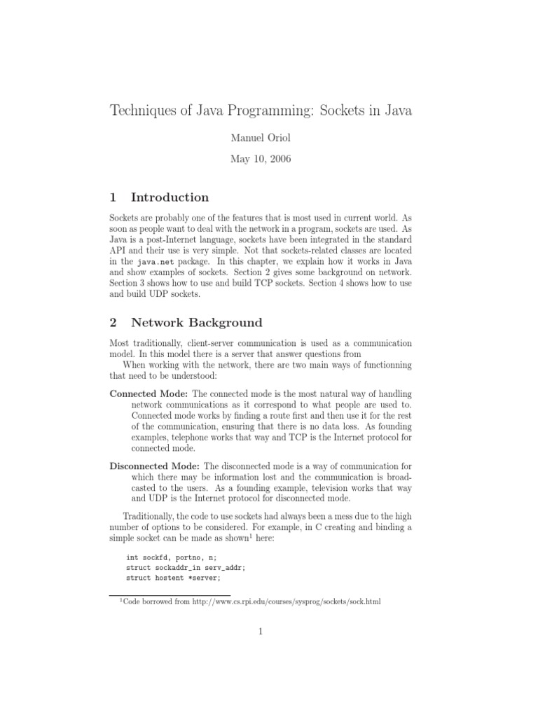 Techniques of Java Programming: Sockets in Java: Manuel Oriol May 10, 2006 | Download Free PDF ...