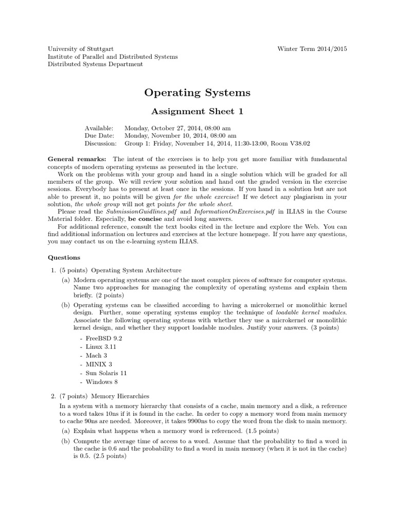 Operating Systems: Assignment Sheet 1 | PDF | Kernel (Operating System) | Computer Program