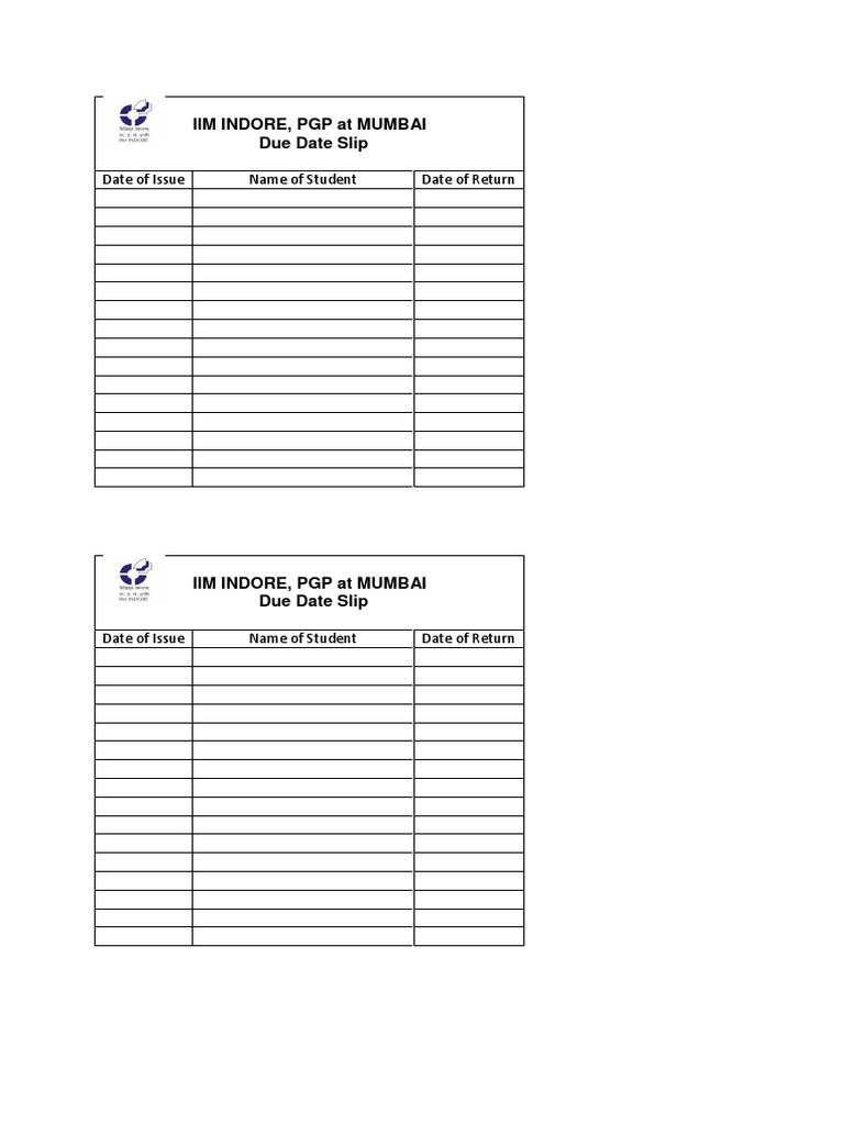Library - Due Date Slip | PDF