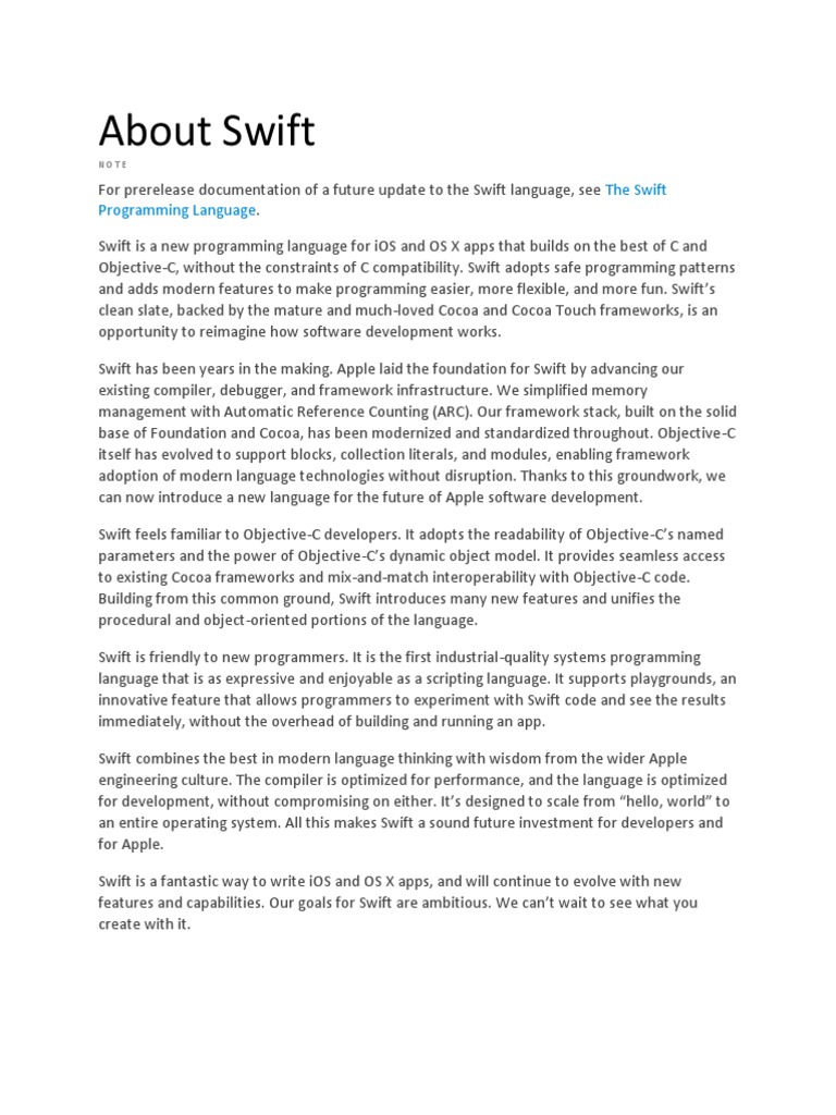 About Swift: The Swift Programming Language | PDF | Swift (Programming ...