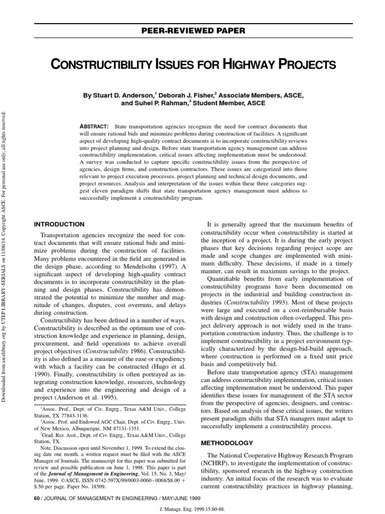 Constructibility Issues For Highway Projects | PDF | Construction Management | Specification ...