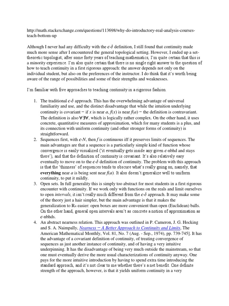 Pro and Against - Continuity and Limits | PDF | Continuous Function | Real Analysis