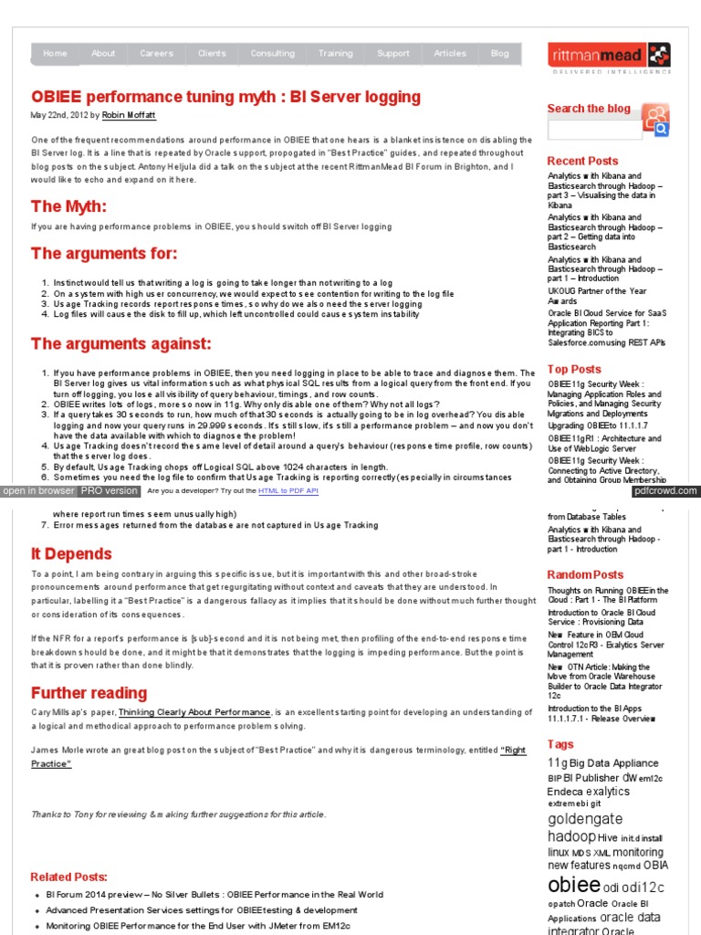 Rittmanmead Com 2012 05 Obiee Performance Tuning Myth Bi Pdf Apache Hadoop Oracle Database