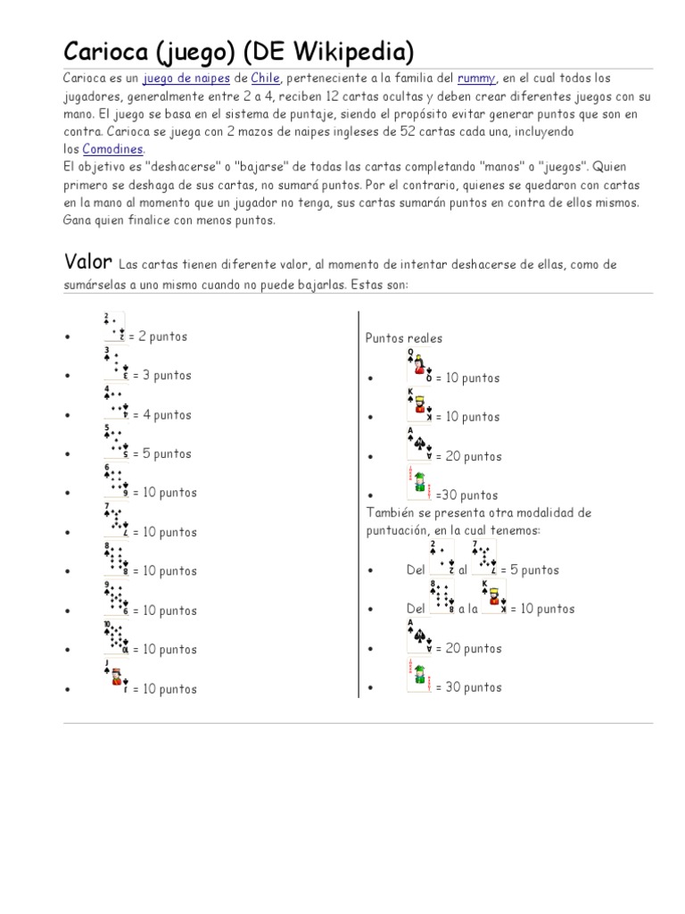 Reglas y objetivo del juego de cartas chileno Carioca | PDF | Juguetes ...