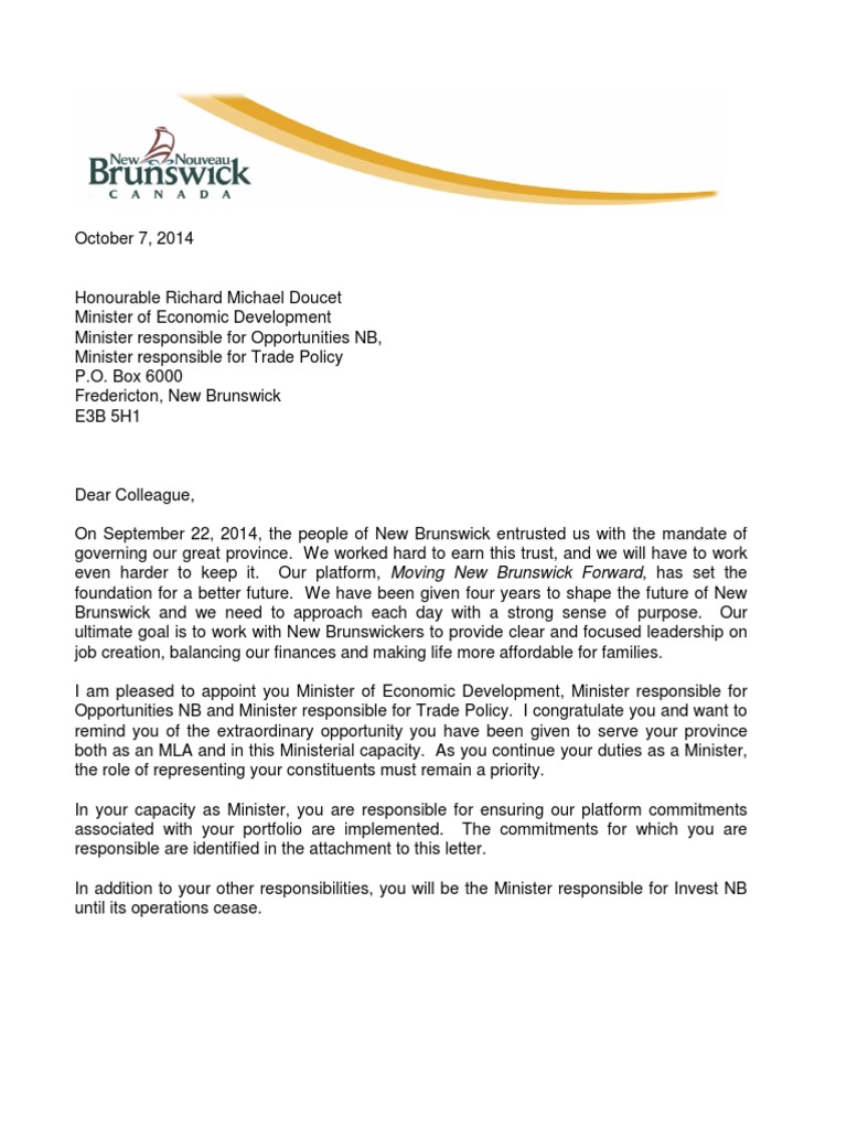 Mandate Letter - Economic Development | Cabinet (Government) | New ...