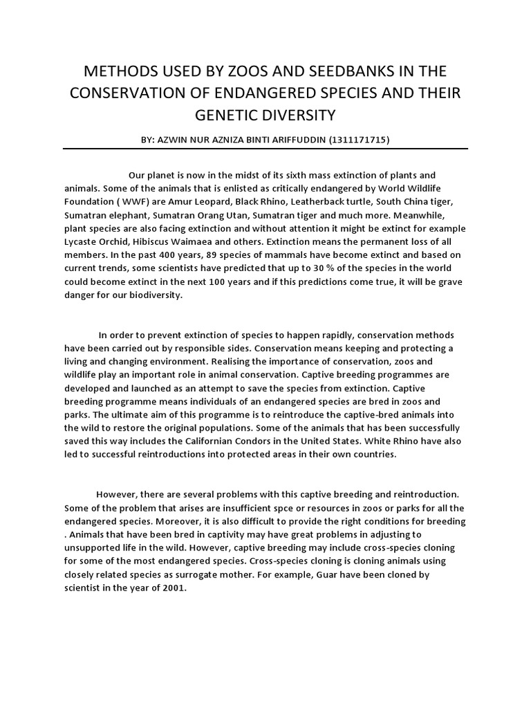 Methods Used by Zoos and Seedbanks in The Conservation of Endangered ...