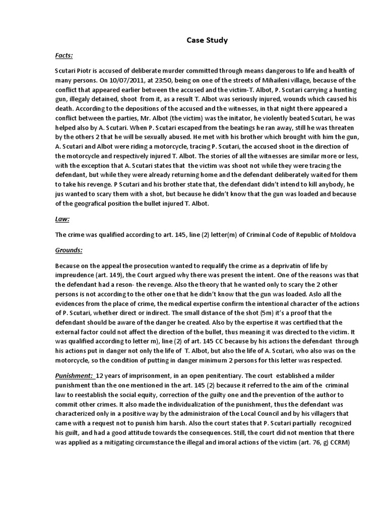 Intentional Murder or Attempted Murder: A Case Study Analyzing the ...