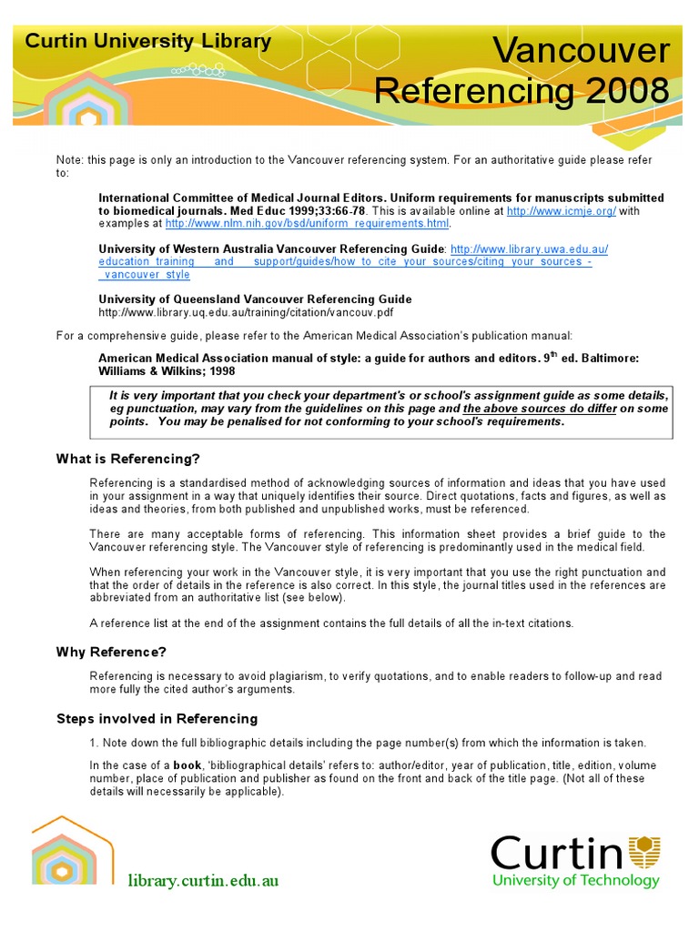 Vancouver Style of Refrencing | PDF | Citation | Publishing